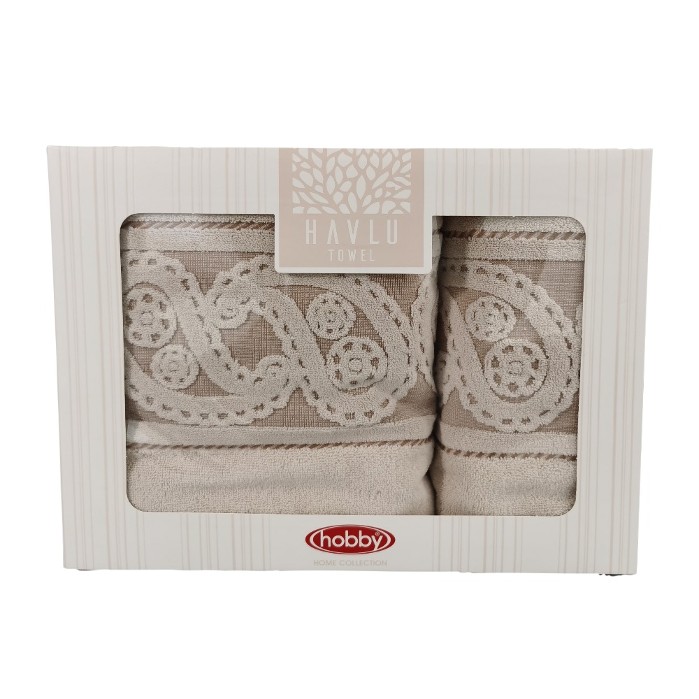 Set 2 Prosoape de Lux Hobby Sultan, Bumbac 100%, Crem - PUF7922 ...