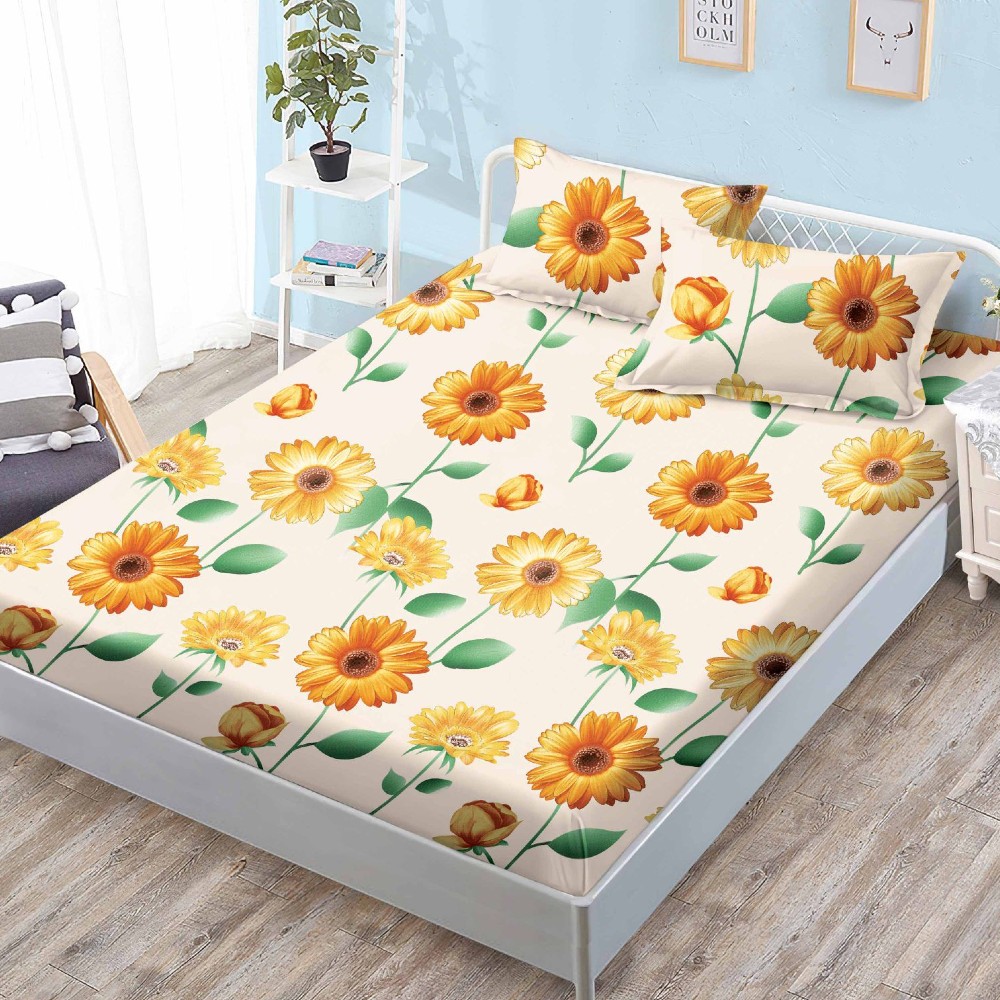 Husa de pat cu elastic din Bumbac Finet + 2 Fete de Perna, Pat 2 ...