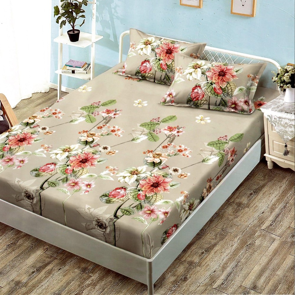 Husa de pat cu elastic din Bumbac Finet + 2 Fete de Perna, Pat 2 ...