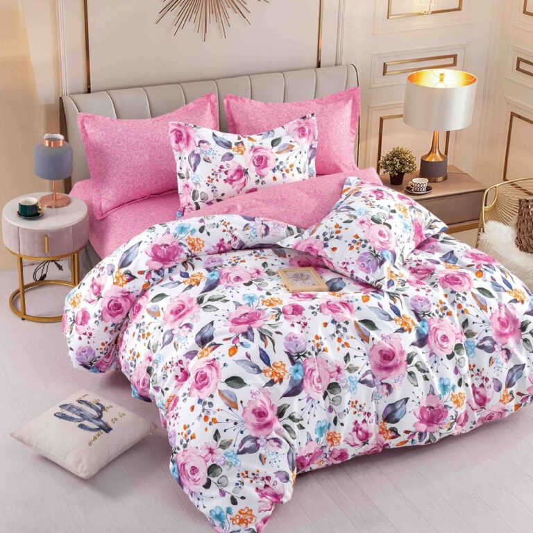 Set Lenjerie de Pat din Finet cu 2 Fete, 6 Piese, Pat 2 Persoane Pink ...